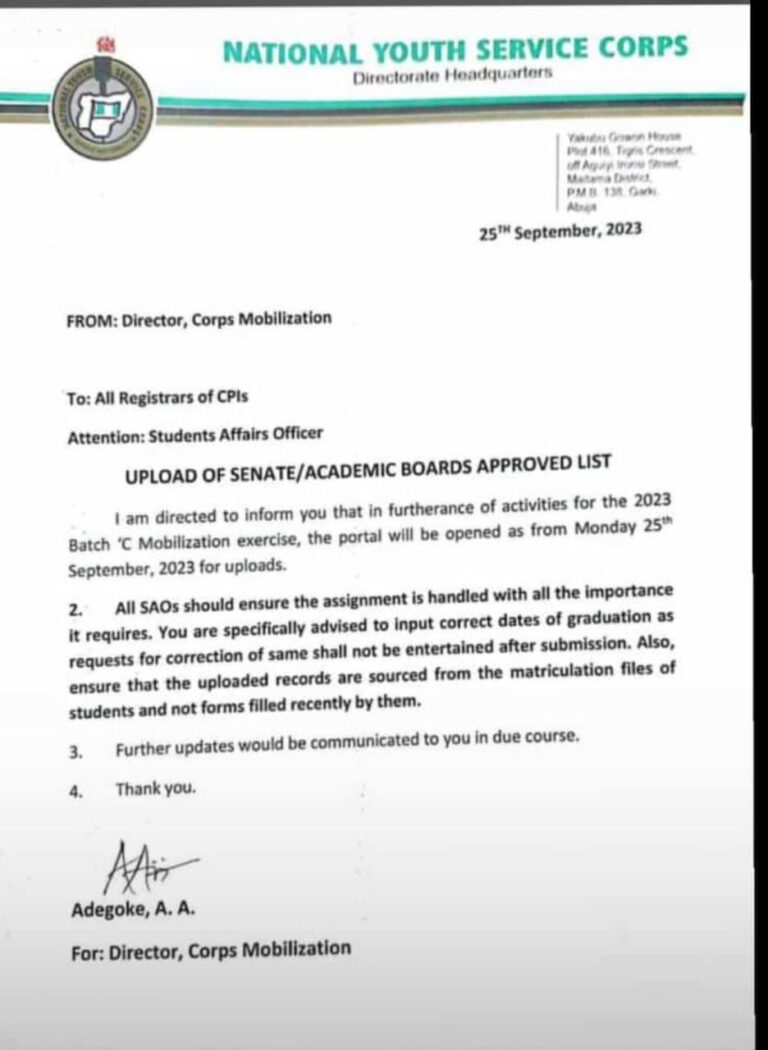 NYSC COMMENCES MOBILIZATION EXERCISE FOR 2023 BATCH 'C' - Team Babs ...